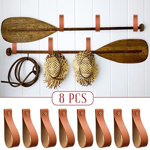 8 Pcs Wall Hooks Wall Hanging Straps Pu Leather Curtain Rod Holder Towel Holders for Wall Faux Leather Strap Hanger Wall Mounted Hooks for Towel Bathroom Kitchen (Yellow)