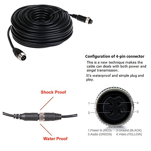4Pin Connector Plug Video and Power Cord AV Extension Cable Waterproof Shock Proof for Car Truck BUS Caravans Motorhome Trailer Reverse Camera Parking Kit Home CCTV 5 Meters 16Ft by HitCar
