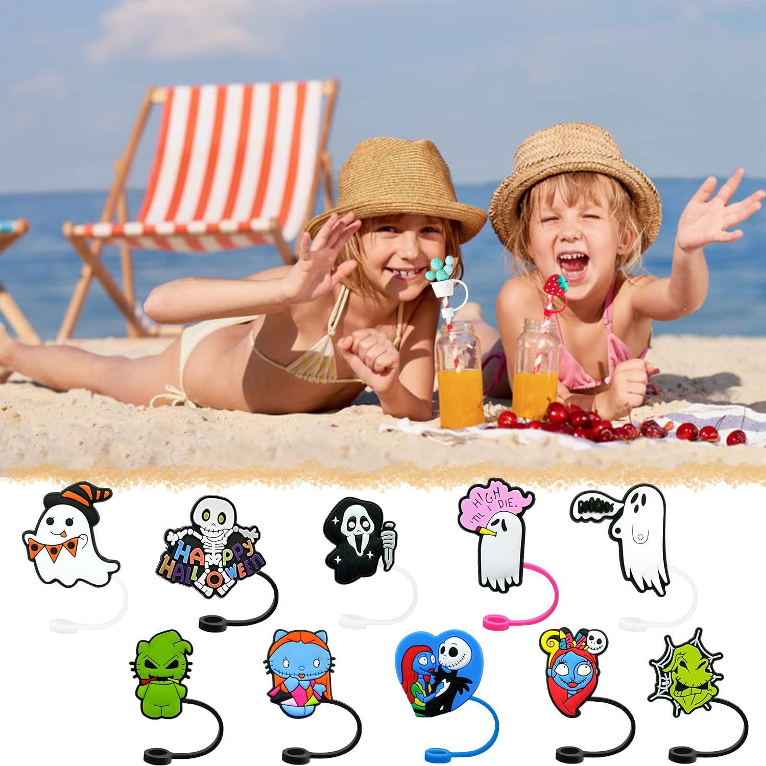 10Pcs Straw Tips Cover Fun And Quirky Straw Covers Cap for Reusable Straws Unique and interesting Shape Straw Protector 2D Style 23