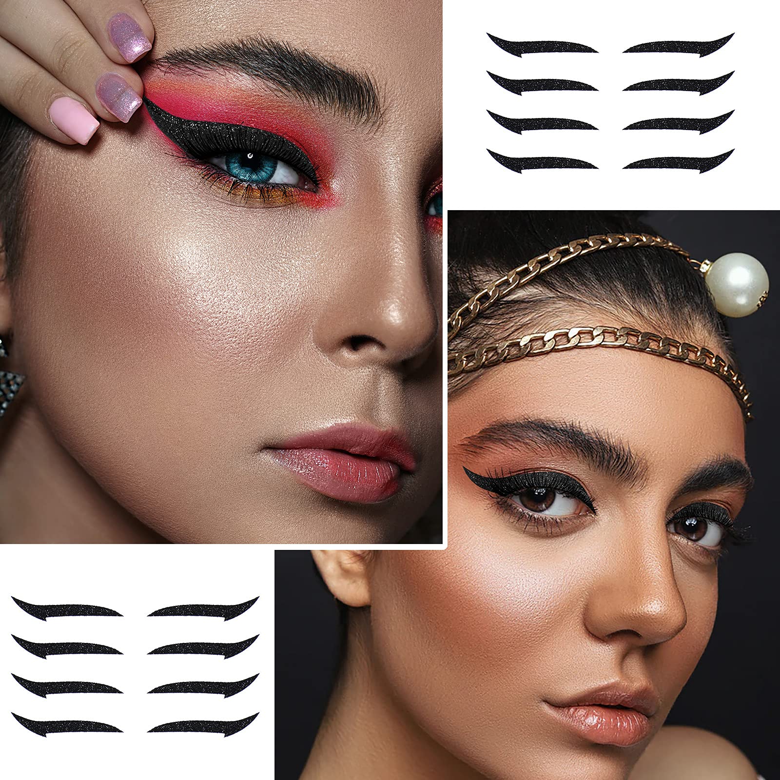Maitys 36 Pairs Black Glitter Eyeliner Stickers, Instant Sticky Eye Makeup, Waterproof, Suitable for Parties, Nightclubs, Halloween, Stylish, Easy to Use
