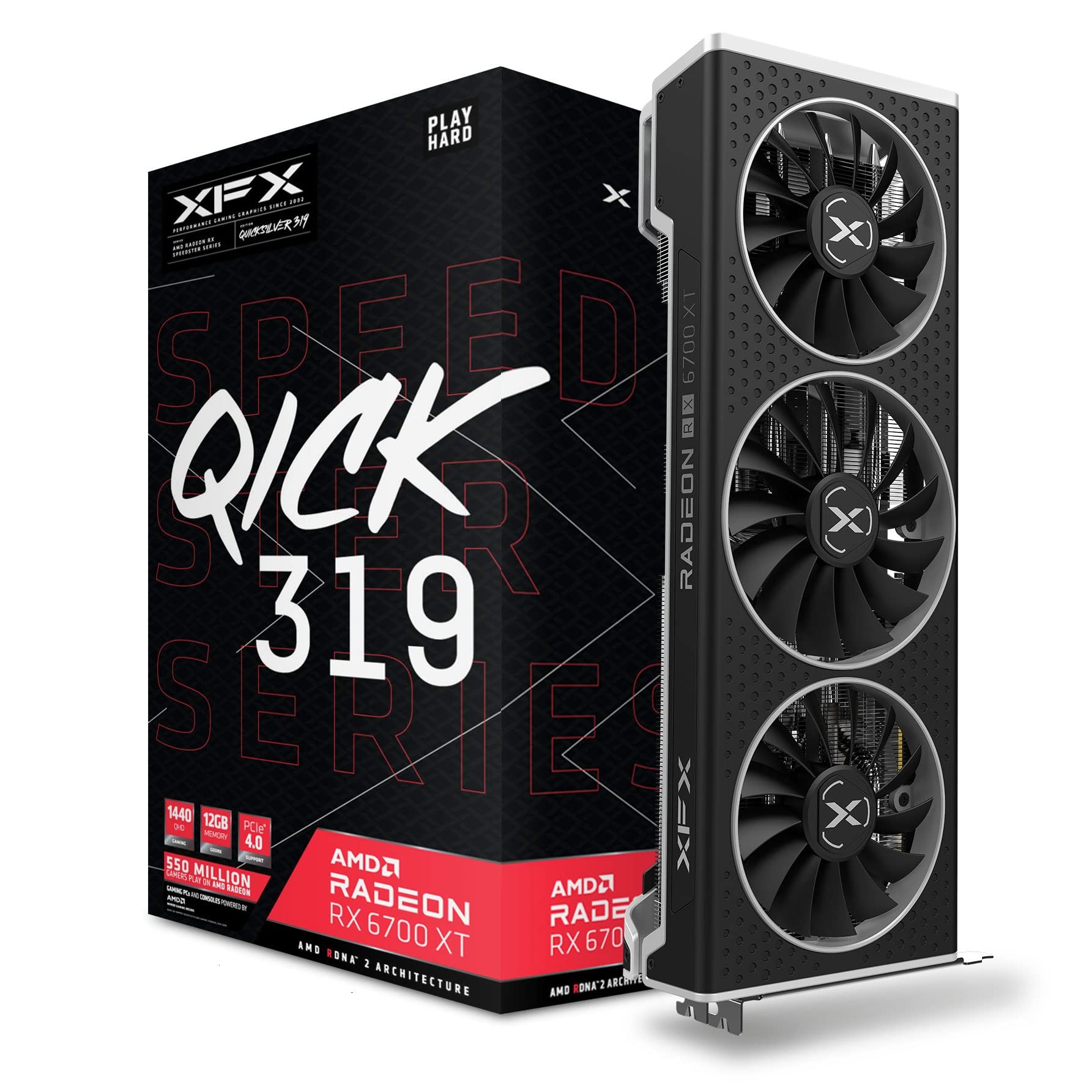 XFX Speedster QICK319 AMD Radeon RX 6700 XT Black Gaming Graphics Card with 12GB GDDR6 HDMI 3xDP, AMD RDNA 2 RX-67XTYPBDP