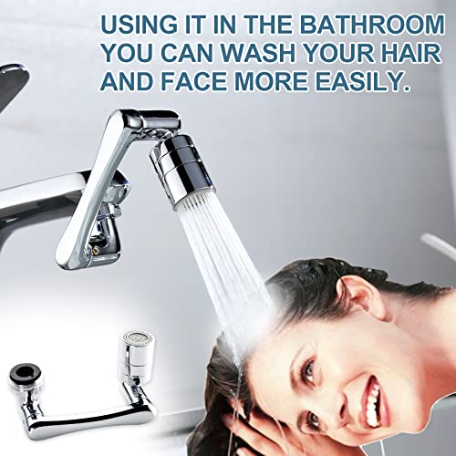 1440° Rotating Faucet Extender Aerator 1080°+360° Universal Large Angle Robotic Arm Water Nozzle Swivel Faucet Extender for Face Washing Gargle and Eyewash with 2 Water Outlet Modes