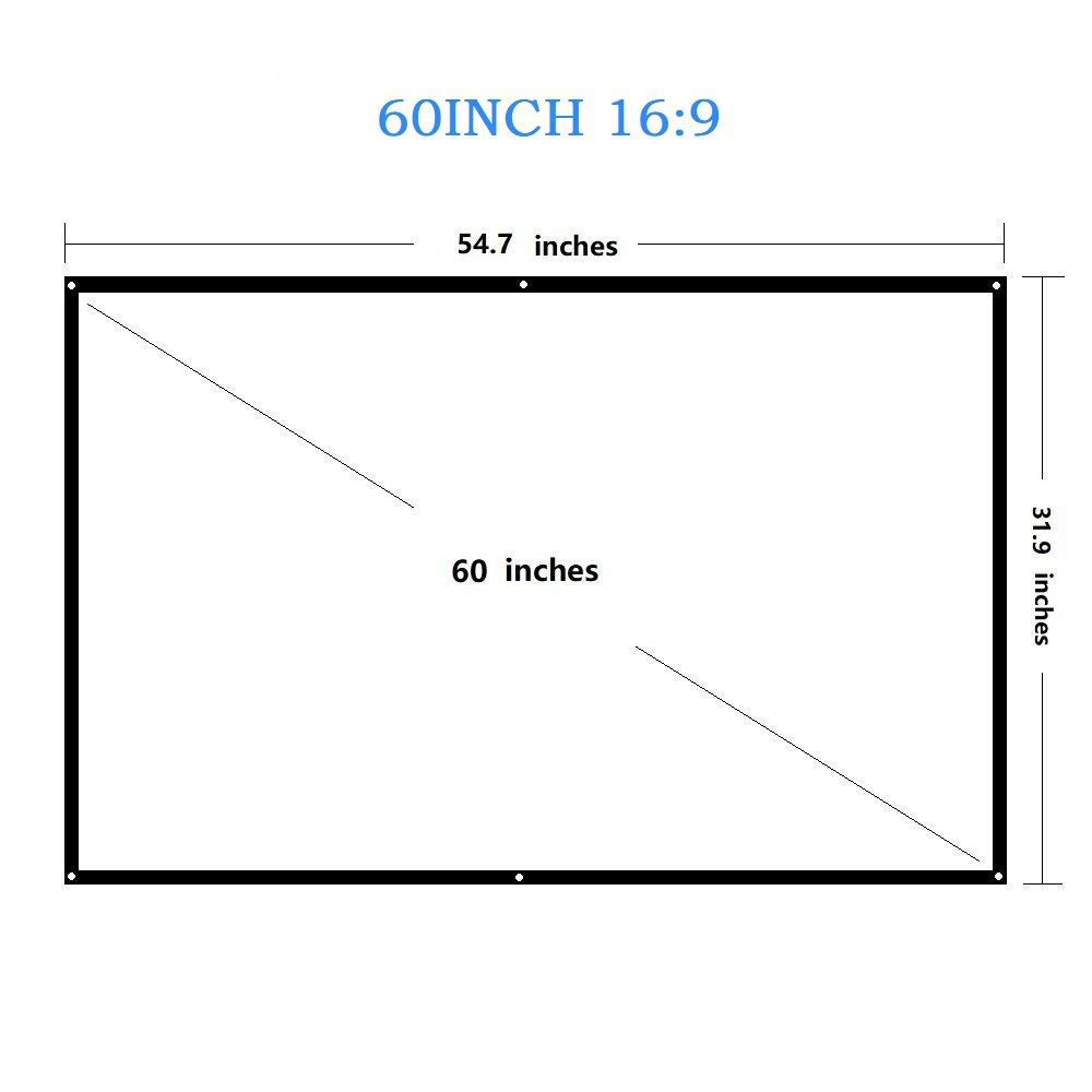 60 Inch 16:9 HD Projector Screen Nell Zimi Portable Foldable Screen Anti-Crease Indoor Outdoor Projector Movies Screen for Home Theater Support Double Sided Projection