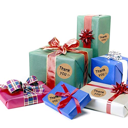1000 Pack, Thank You Stickers Kraft Paper -2 Designs- Heart Love Shape Round Adhesive Decorative Sealing Stickers
