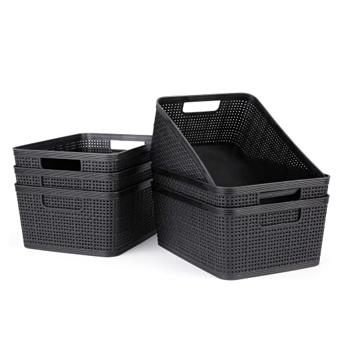 24 Pack Plastic Storage Baskets(Black), Small Pantry Organization and Woven Storage Bins for Organizing Home&Kitchen, Bedroom&Bathroom, Desktops&Cabinets-9.53" x 7.36" x 4.13"