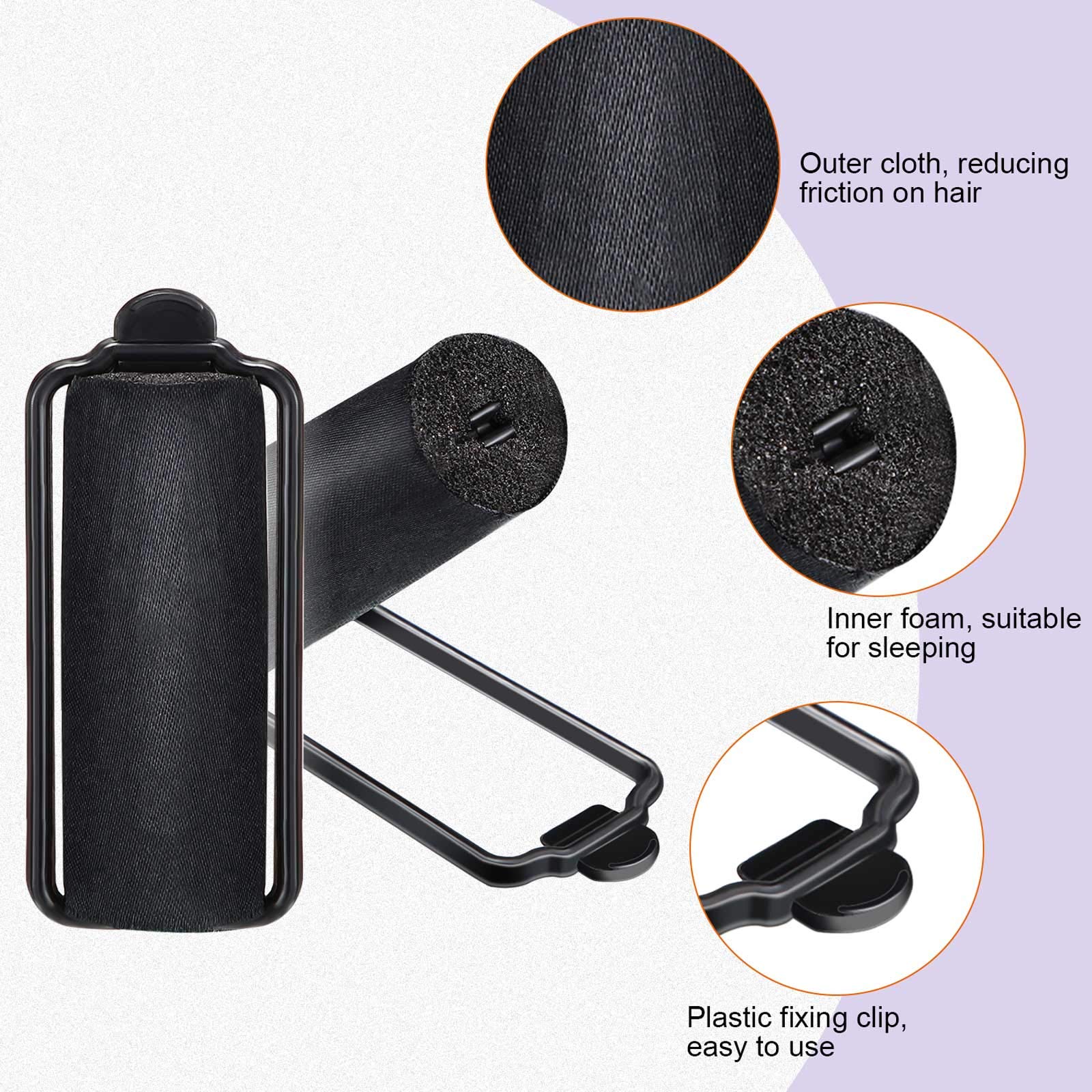 40 Pieces Sponge Hair Rollers Satin Rollers Silk Foam Rollers Women Hair Curlers with Duck Teeth Clips for Hairdressing Styling(0.98 Inch,Black)