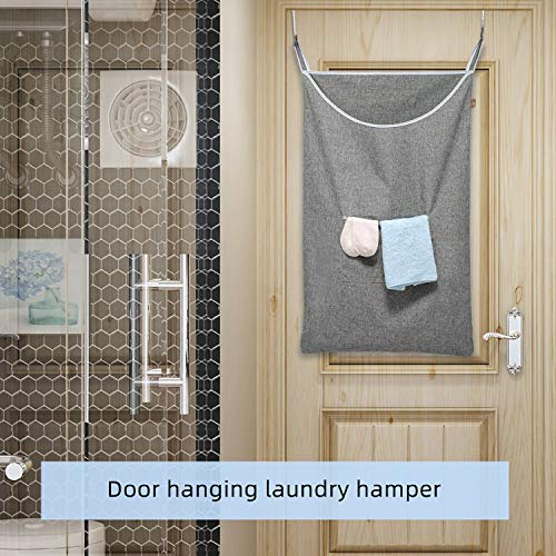 SAVERHO Large Hanging Laundry Hamper Bag, Door Hanging Hamper with Front Pocket Dirty Clothes Hanging Laundry Bag Large SizeĀ 35X22inch Door Laundry Basket (Grey)