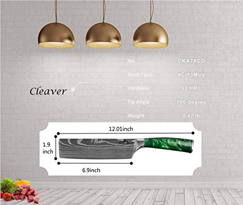 CULITECH Nakiri Knife, 7 inches Sharp Laser Damascus Pattern Chef Knife with Resin Handle and Sheath,Utility Kitchen Knife for Kitchen and Restaurant used
