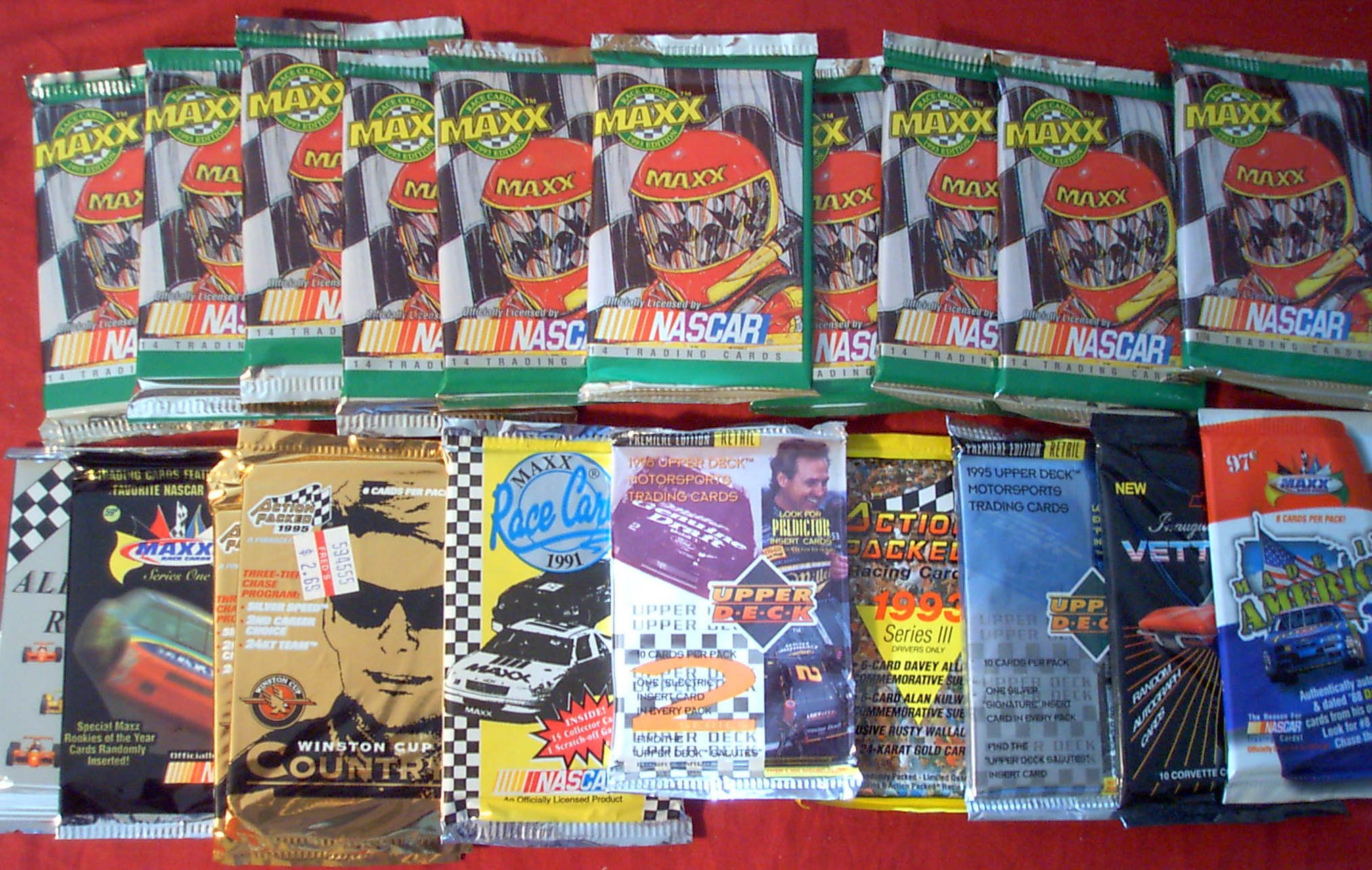 20 Original Unopened Packs of Racing NASCAR Cards (1991-1996) - Look for Dale Earnhardt. Jimmy Johnson. Mark Martin. Labonte and Jeff Gordon Cards, Special Inserts, and More!! (Packs are Fun to Open)