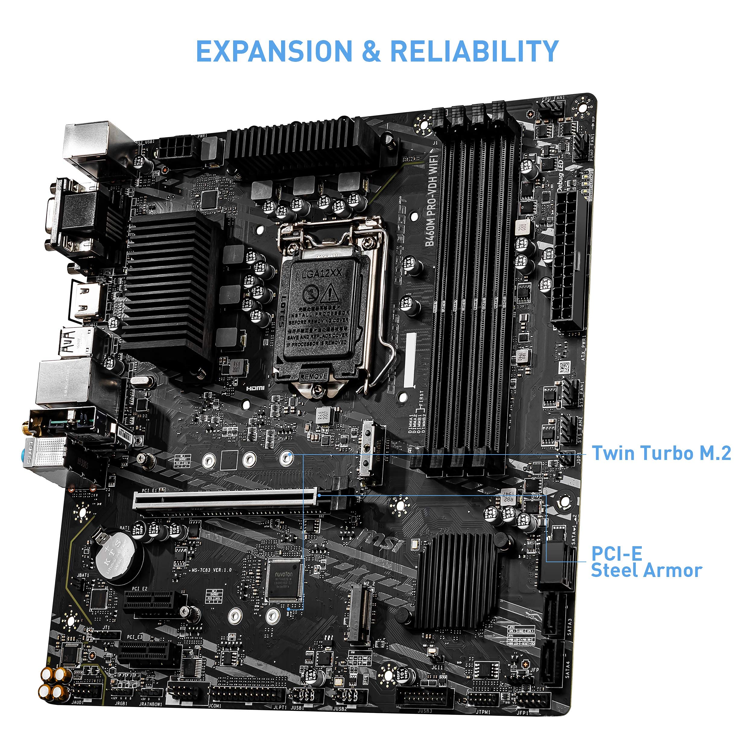 MSI B460M PRO-VDH WiFi ProSeries Motherboard (mATX, 10th Gen Intel Core, LGA 1200 Socket, DDR4, Dual M.2 Slots, USB 3.2 Gen 1, 2.5G LAN, D-SUB/DVI/HDMI, Wi-Fi) (Renewed)