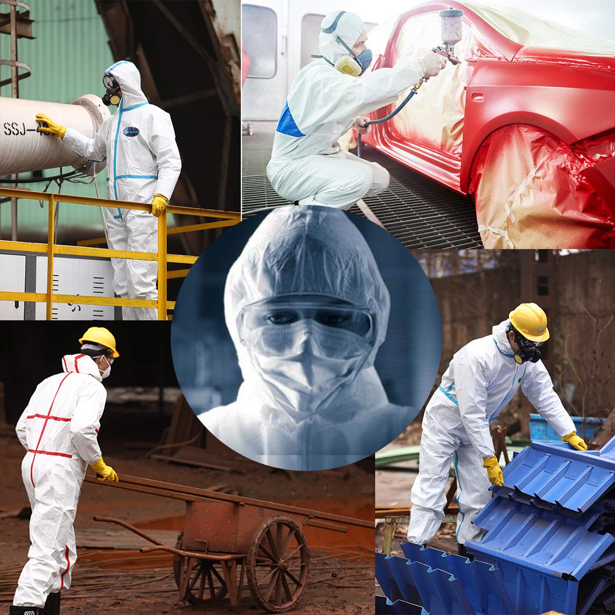 Vicogard Disposable Coverall,Safety Protective Coveralls Full Body Protective from Hazmat and Contamination,Sealed Seams with Tape,Front Zipper Elastic Cuffs & Ankles Isolation Suit with Hood