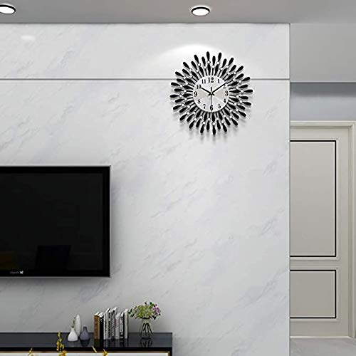 Karetto Modern 14 inch Metal Wall Clock Silver Dial with Arabic,Non-Ticking Silent Digital Black Drop Clock Home Decor for Bedroom,bedrooms Kitchen and Small Areas Space