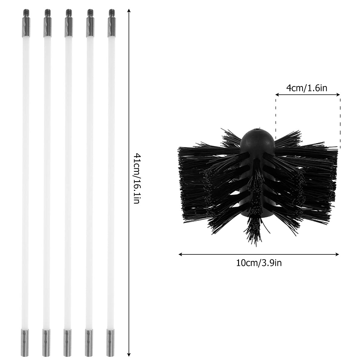 12pcs Chimney Sweep Kit, Flexible Chimney Cleaning Brush Kit Air Duct Cleaning Kit, Nylon Dryer Vent Cleaner Kit with 11 Chimney Rods & 1 Brush Head for Drill Fireplace Sewage Pipe Wood Burner Stove