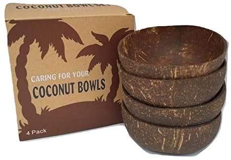 Karmic Seed Green Roots Organic Coconut Bowls-Hand Made From Coconut Shells and Polished with Organic Coconut Oil (4 bowls)
