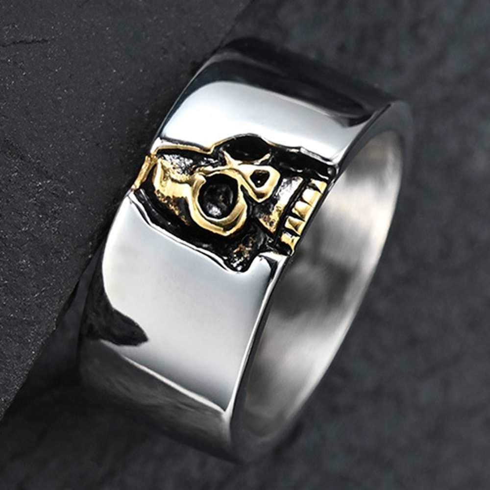 10mm Stainless Steel Gothic Skull Death Halloween Cocktail Party Biker Statement Ring (Silver Gold, 13)