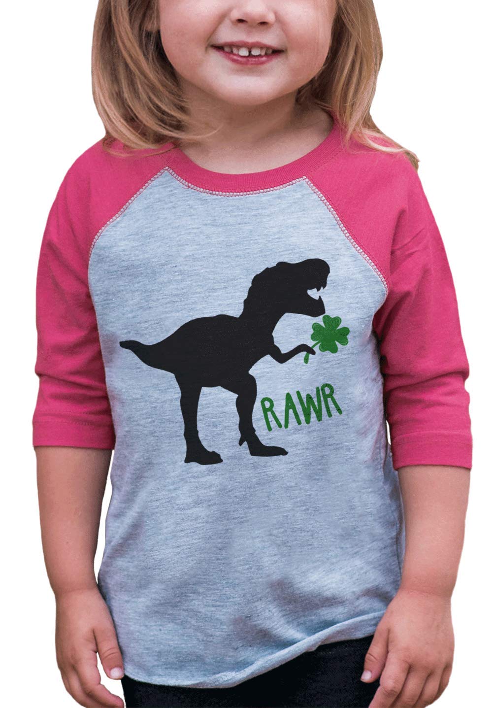 7 ate 9 Apparel Kids Dinosaur St. Patricks Day 3T Pink Raglan