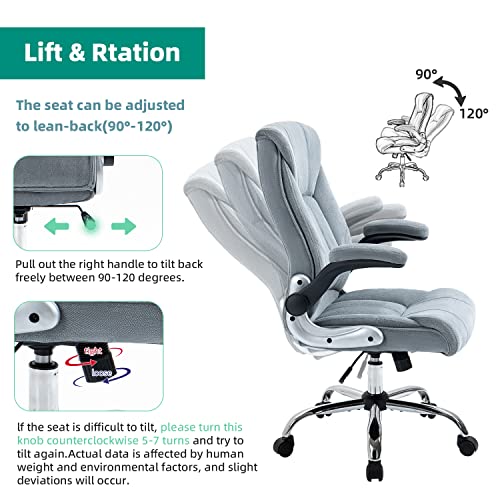 SEATZONE Home Velvet Office Chair, Comfortable Fabric Computer Desk Chair with Wheels, Executive Chair with Adjustable Height and Lumbar Support, Grey