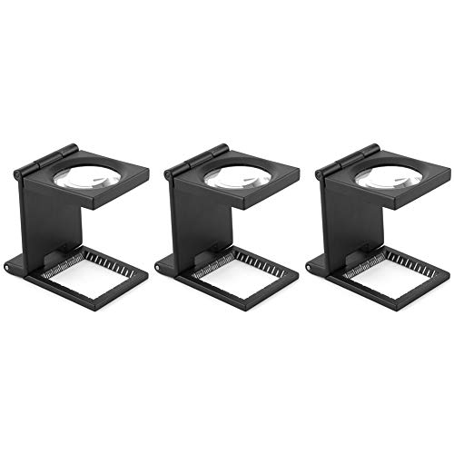 10X 28mm Mini Three-Folding 10X Magnifier Zinc Alloy Magnifier Magnifying Glass with Scale for Textile Optical Jewelry Tool, Pack of 3