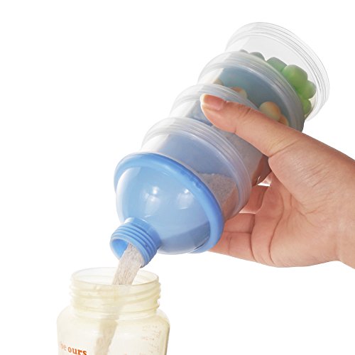Accmor Baby Formula Dispenser, 4 Layers Stackable Formula Container, Milk Powder Formula Dispenser On The Go, Baby Feeding Travel Storage Container, BPA Free, Blue, 2 Pack