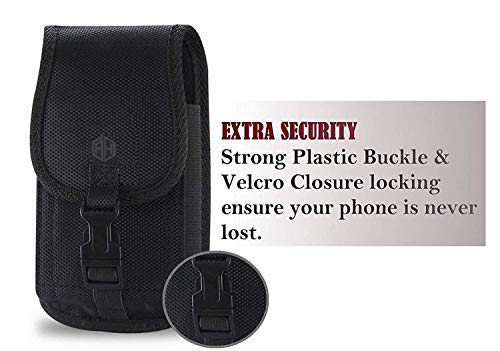 AH Military Grade Cell Phone Carrier Holster Men Cell Phone Belt Holder, for iPhone Holster T Mobile REVVL V, REVVL 6 iPhone 13 Pro Max, 14 Max S20 Plus Nylon Holster Fits Cell Phone w/ Otterbox