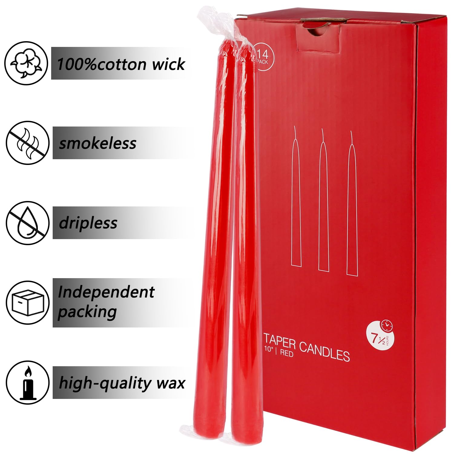 14 Pack Glowing Red Tapers Candles- 10-Inch unscented Candles for 8 Hours of Festive Magic, Perfect for Weddings,Christmas, New Year Celebrationsā¦