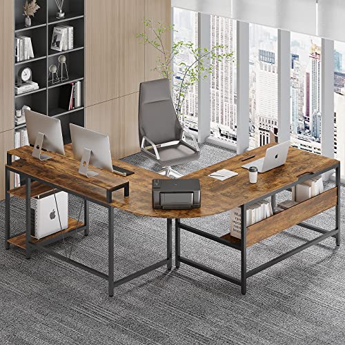 SEDETA L Shaped Desk, 68.9 inches Corner Computer Desk with Monitor Stand Riser, Drafting Drawing Table with Tiltable Desktop, Workstation Study Writing Table Art Desk for Home Office, Rustic Brown