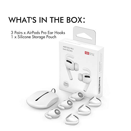 AhaStyle 3 Pairs AirPods Pro Ear Hooks Covers [Added Storage Pouch] Anti-Slip Ear Covers Accessories Compatible with Apple AirPods Pro (White)