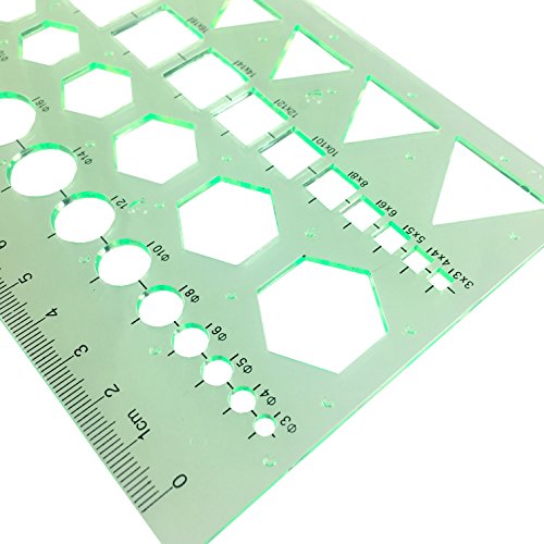 2PCS Plastic Green Measuring Templates Geometric Rulers for Office and School, Building formwork, Drawings templates
