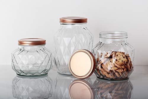 Amici Home Dakota Glass Canister | Food Storage Container with Metal Twist Top Lid | Glass Decorative Kitchen Jar with Geometric Design | 72 Ounce Capacity, Medium