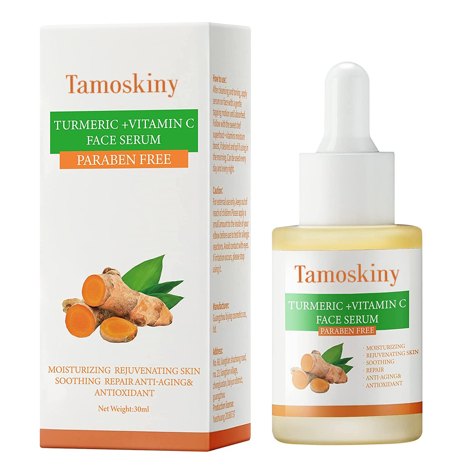 Turmeric and Vitamin C Face Serum, Turmeric Serum for Dark Spots, Anti Aging Serum, Moisturizing Face Serum for Dull & Dry Skin, Smoothing, Repair Skin Suitable for All Skin Types - 1oz/30ml
