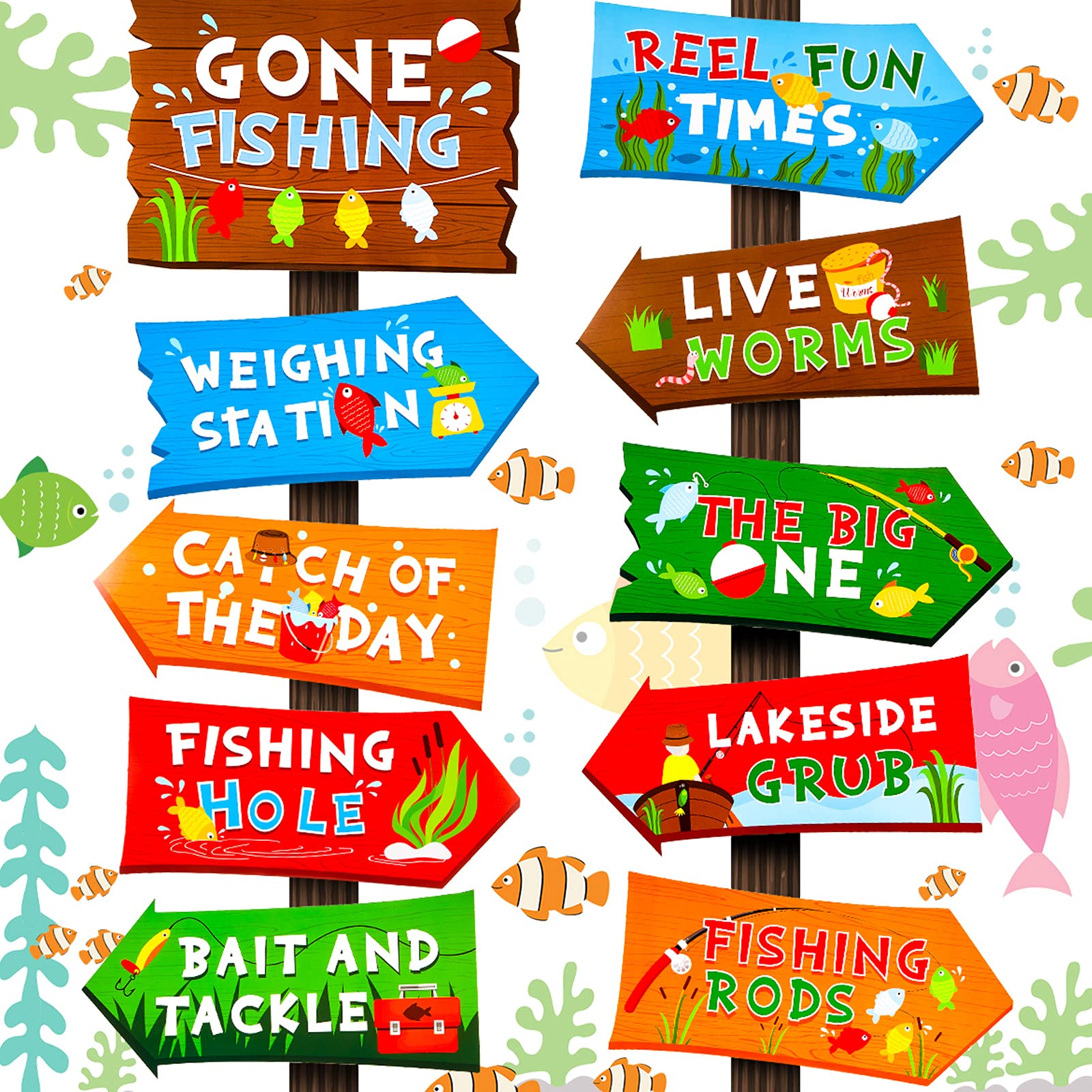 20 Pieces Gone Fishing Party Directional Signs The Big One Welcome Signs Backyard Door Cutouts Summer Birthday Baby Shower Party Favor Ideas Decoration Supplies