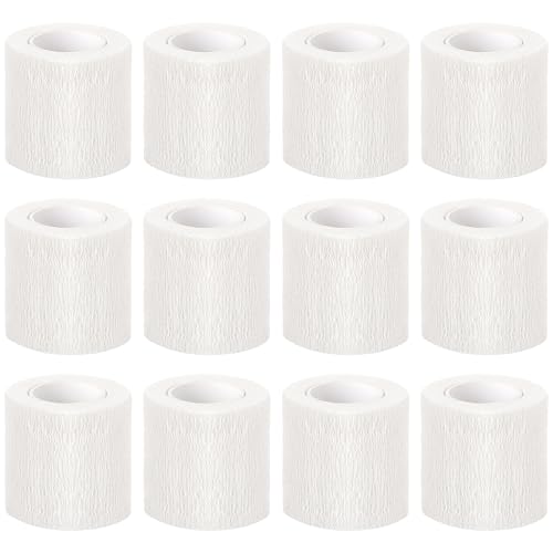 12 Pieces Self Adhesive Bandage Wrap Tape Stretch Self Adherent Cohesive Toe Tape for Sports, Wrist, Ankle, 5 Yards Each (White, 2 Inches)
