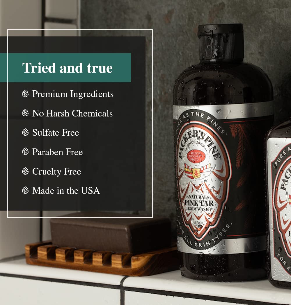 Packer's Pine Tar Body Wash | Soothing Mens Shower Gel For Psoriasis Relief | Made With Natural Pine Tar and Pine Oils | Paraben & Sulfate-Free, 16 fl oz