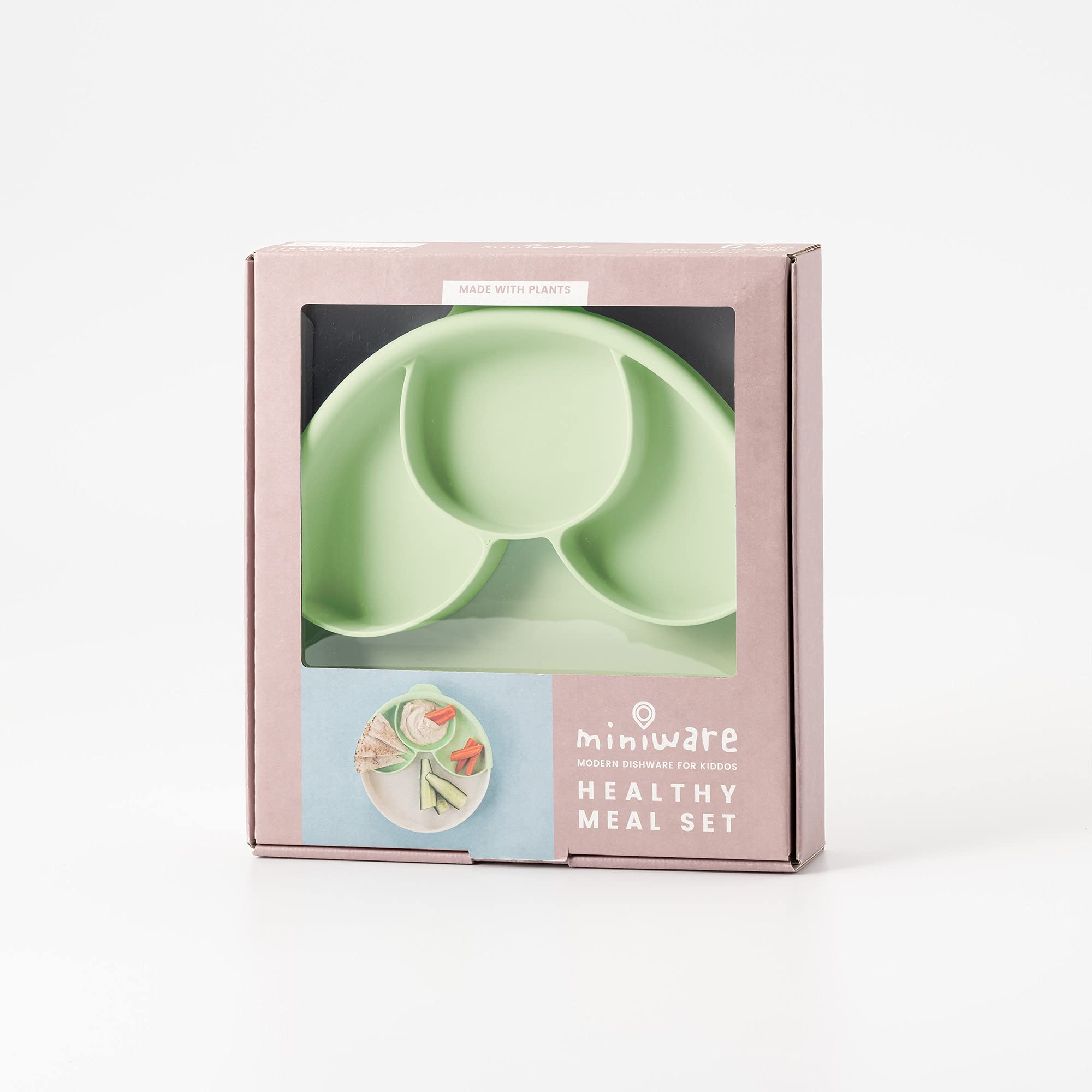 Miniware Healthy Meal Set with Sandwich Plate, Divider, and Detachable Suction Foot for Baby Toddler Kids - Promotes Self Feeding | Dishwasher Safe (Key Lime, Key Lime)