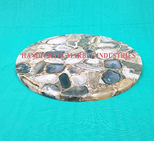 15" Inch Round Brown Grey Agate Coffee Table with Hair Pin Style Metal Base, Agate Table, Stone Coffee Table, Agate Table Top, Agate Round Coffee Table, Agate Side Table Home Decor