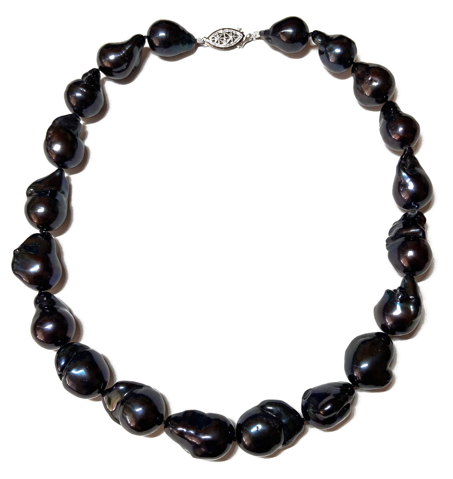 12-15mm Black Baroque Freshwater Cultured Pearl Necklace for Women AA+ Quality Sterling Silver Clasp, 18" - PremiumPearl