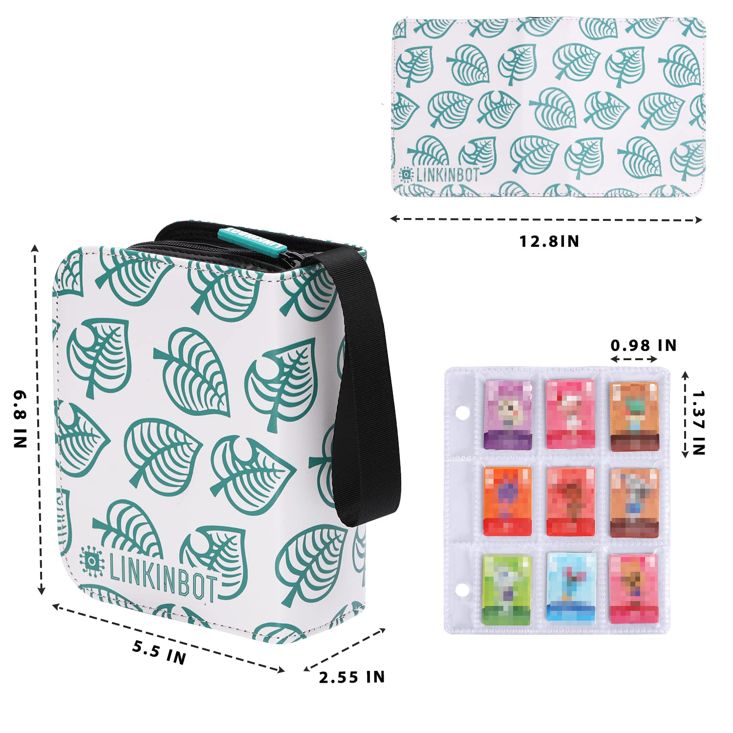 495 Pockets Binder Holder for Animal Crossing Mini Amiibo Cards, 1.3"x1" ACNH NFC Tag Game Cards Carrying Case (Leaf, Plus)
