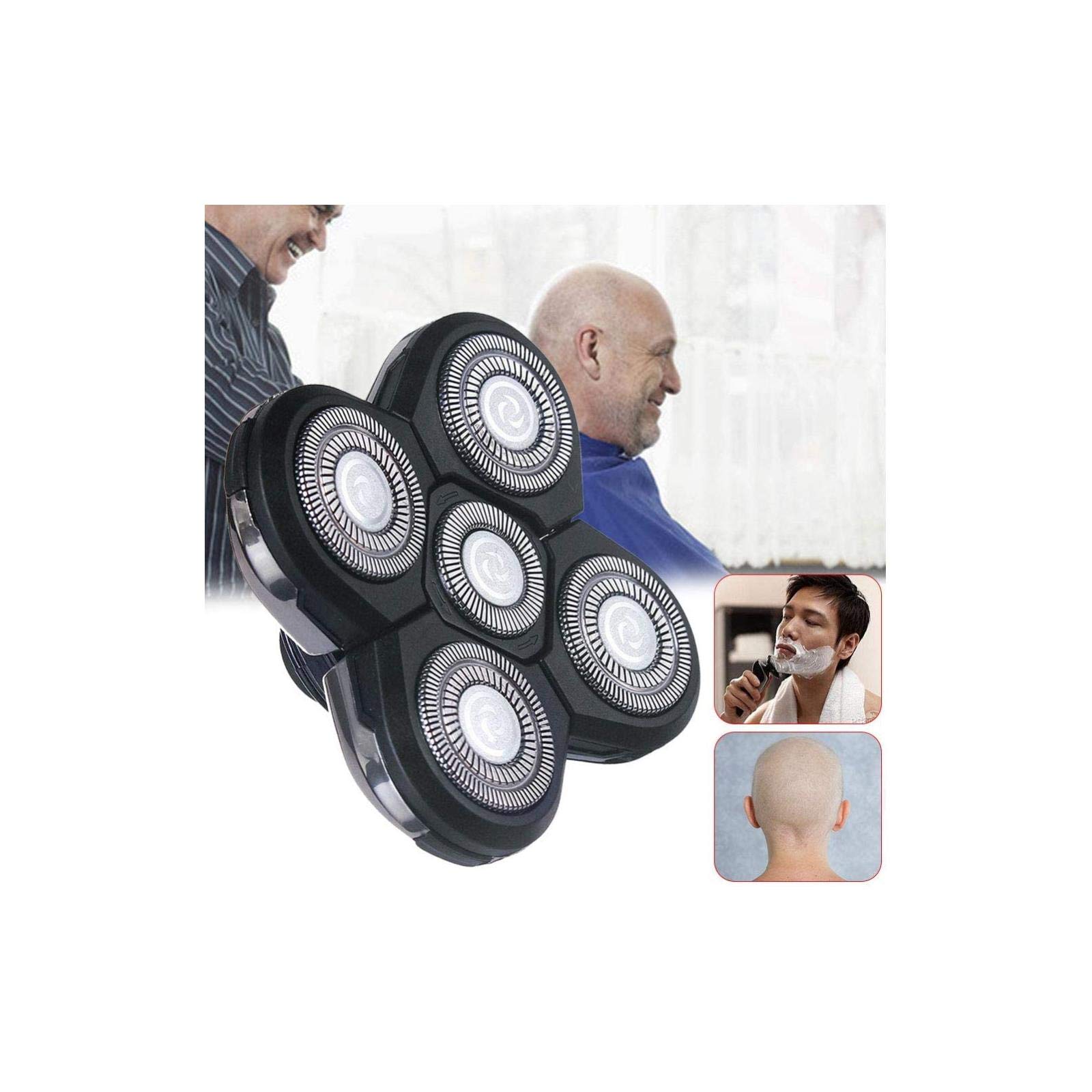 5 Head Shaver Head, Replacement Shaving Head for Shaver, Easy to Install Electric Shaver Head, 4D Rotary Cutting Head Double Ring Blade, Universal for 5 Head Shavers.