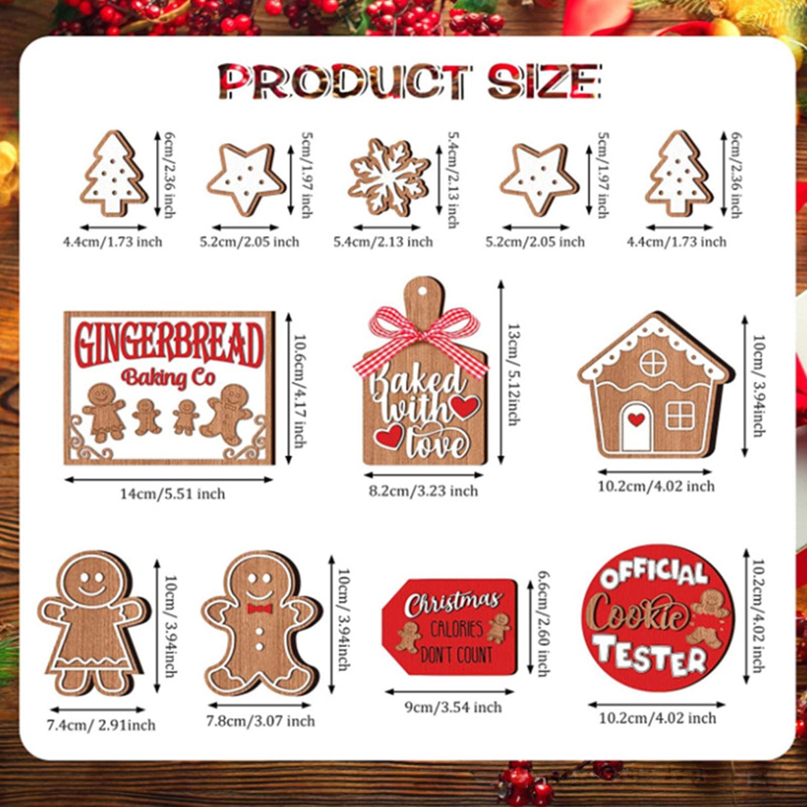 12PC Christmas Tiered-Tray-Decor, Wooden Signs Tabletop Gingerbread-Christmas-Decor for Christmas Party Home Kitchen