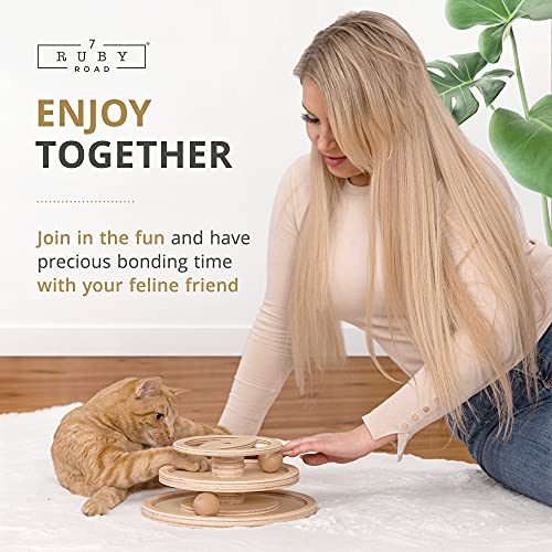 7 Ruby Road Cat Ball Track Toy 100% Natural Sustainable Wood Interactive Cat Toy - Interactive Indoor Cats Toy for When You are Away - Self Play Interactive Cat Toy for Indoor Cats Toy Ball Track