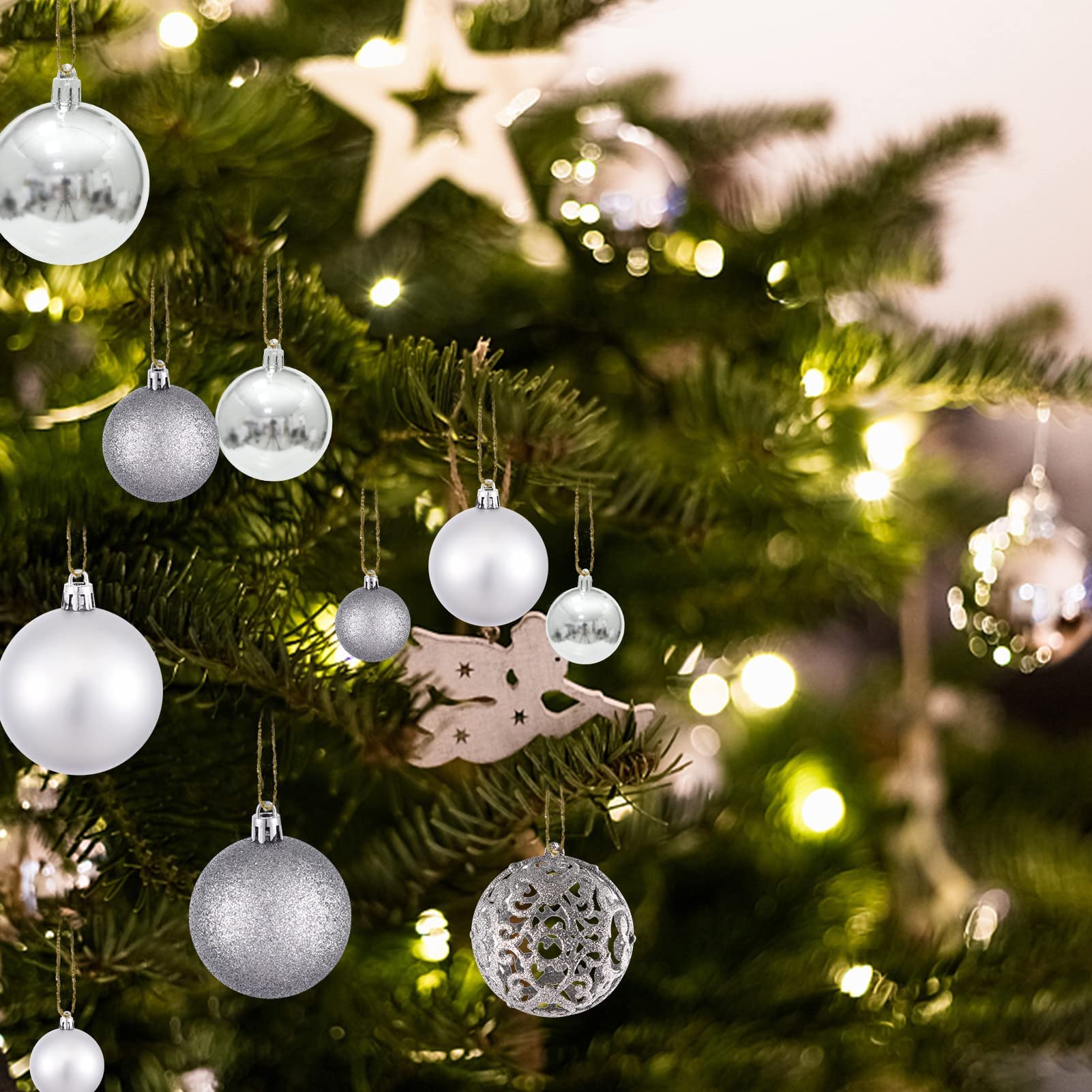100ct Christmas Balls Tree Ornaments, Shatterproof Christmas Decorations Set with Reusable Hand-held Gift Package for Holiday Xmas Tree Decor (Silver)