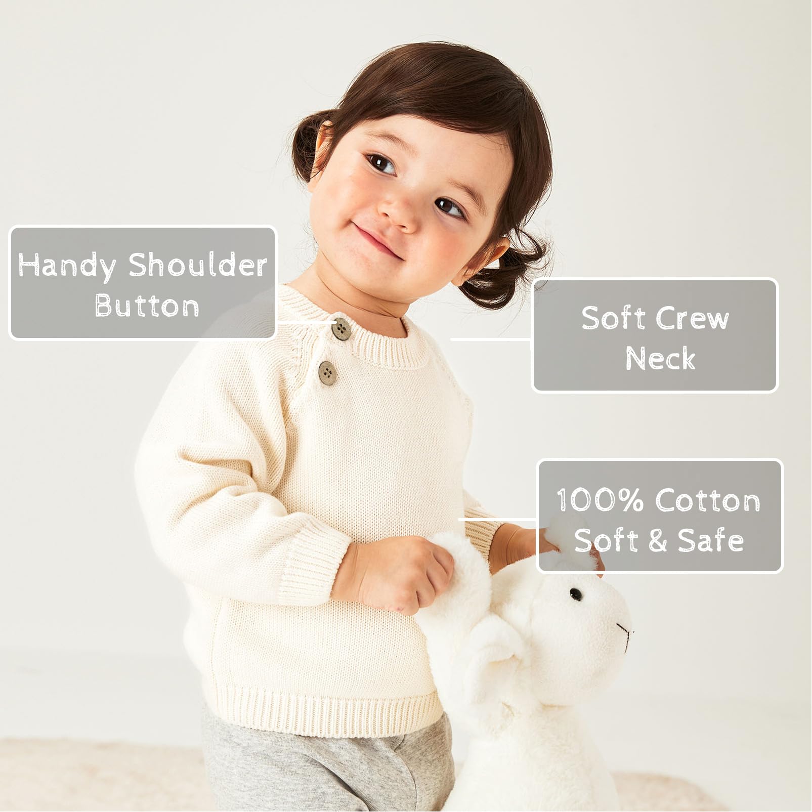 pureborn Baby Toddler Boys Girls Pullover Sweater Cotton Knit Warm Crewneck Long Sleeve Tops Cream 18-24 Months
