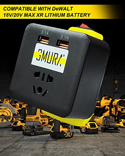 150W Portable Power Supply Inverter Fit for Dewalt Battery, DC 18-20v to AC 110-120v for Road Trip Home Emergency Laptops and Other Small Devices Tool, with Dual USB 5V 3.1A and 1 AC Socket