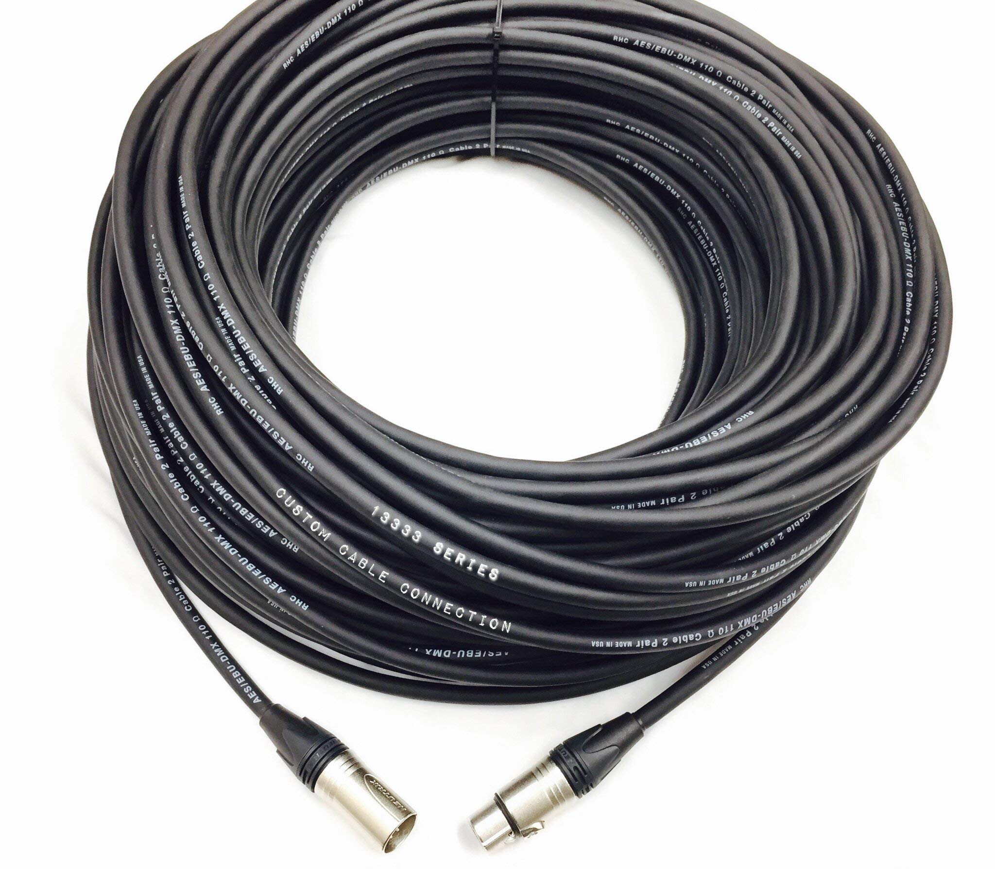 200 Foot 3-Pin XLR 24 AWG (Gauge) DMX512 Data Cable Male to Female for Stage Lighting, LED Uplights, DJ Lights and DMX512 Controller- Made by Custom Cable Connection