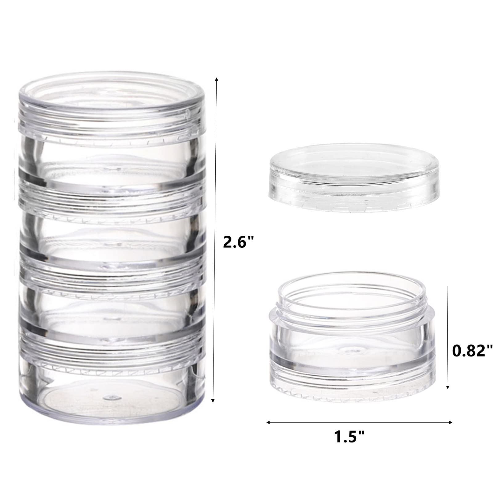 5 Set (20 Pieces) Stackable Cosmetic Containers with Screw Lids and Labels，10 Grams Clear Plastic Empty Jars Small Makeup Sample Containers for Beauty Products
