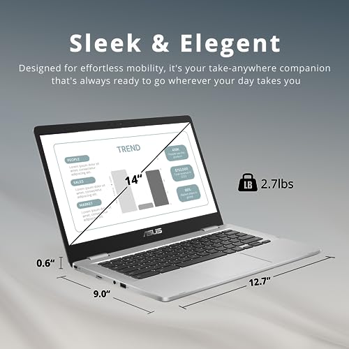 ASUS (Renewed) Chromebook C423 14" Laptop Computer for Business Student, Intel Celeron N3350 up to 2.4GHz, 4GB DDR4, 64GB eMMC, 802.11AC WiFi, Bluetooth, USB Type-C, Chrome OS