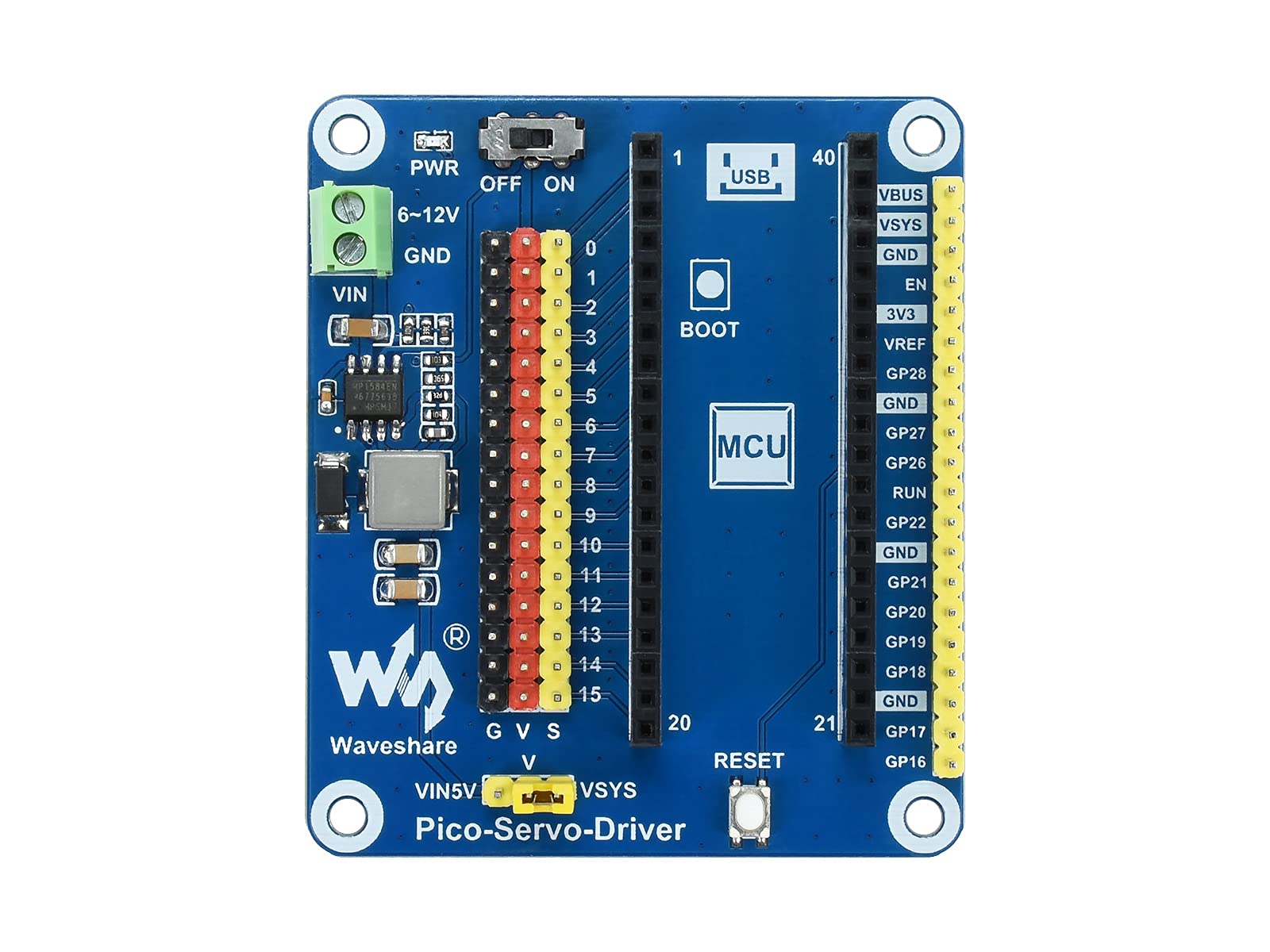 TOP1 Waveshare Raspberry Pi Pico Servo Drive Expansion Board Support 16 Channels 16-bit Resolution Standard Servo Interface 5V Voltage Regulator Chip