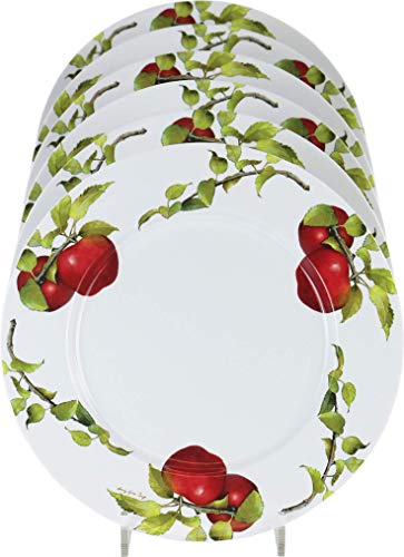 Reston Lloyd Harvest Apple by Sandy Clough, 6pc Melamine Dinner Plate Set, white, red, green