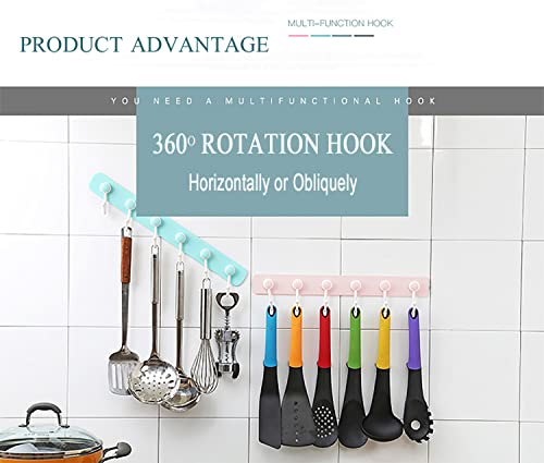 BOSGAS Adhesive Wall Hook with 6 Rotate Hooks,Wall Coat Rack, Perfect for Hanging Clothes Cooking Tool Towel in Kitchen and Bedroom, Easy to Use, Strong Bearing Capacity (Pink 2 Pack)