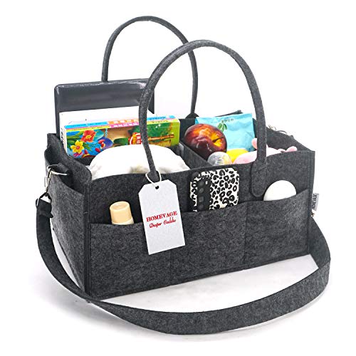 HOMEVAGE Diaper Caddy Caddies Organizer, Baby Cloth Diapering, Tote Bag, Nursery Storage Bin for Changing Table, Portable Car Travel Organizer (Black)